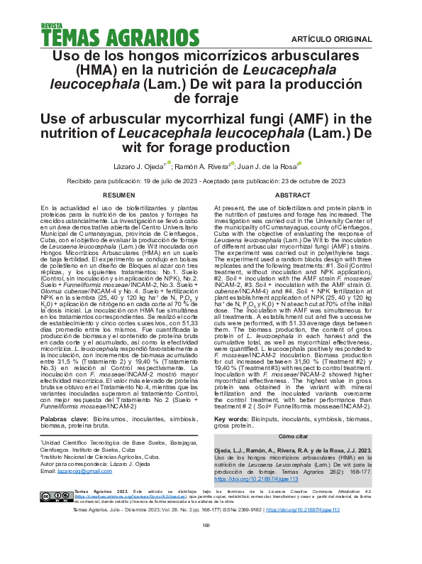 (PDF) Use of arbuscular mycorrhizal fungi (AMF) in the nutrition of Leucacephala leucocephala ...