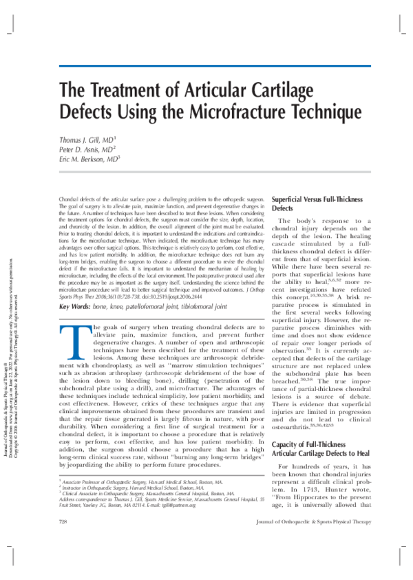 (PDF) The Treatment of Articular Cartilage Defects Using the ...