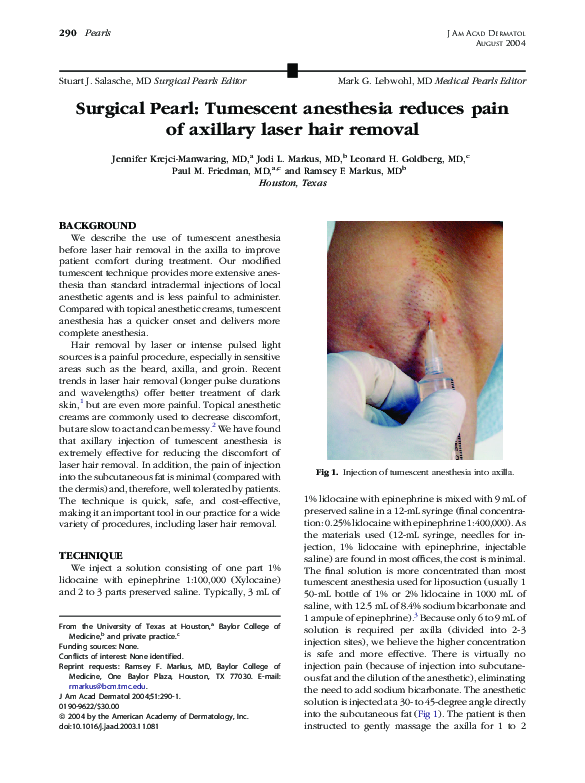 (PDF) Surgical pearl: Tumescent anesthesia reduces pain of axillary ...