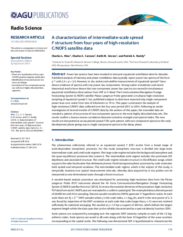 (PDF) A characterization of intermediate‐scale spread F structure from ...