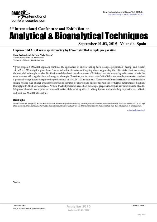 (PDF) Improved MALDI mass spectrometry by EW-controlled sample preparation