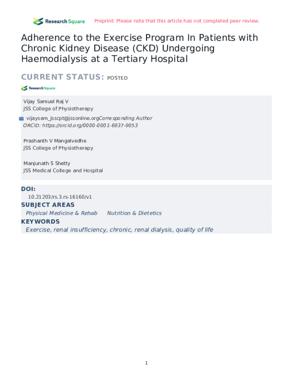 (PDF) Adherence to the Exercise Program In Patients with Chronic Kidney ...