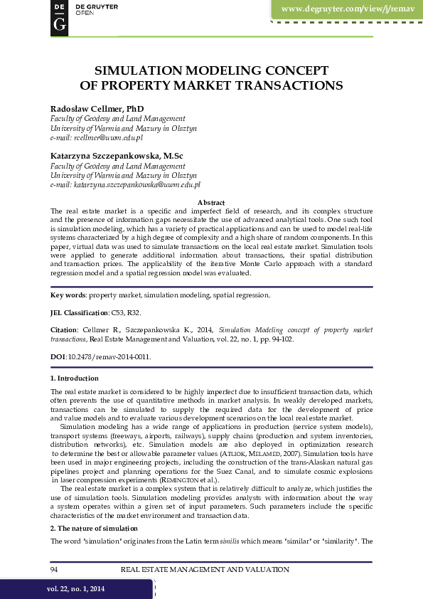 (PDF) Simulation Modeling Concept Of Property Market Transactions | Katarzyna Szczepankowska ...