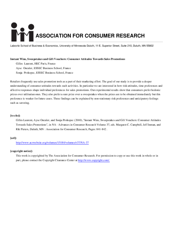 (PDF) Instant Wins, Sweepstakes and Gift Vouchers: Consumer Attitudes ...