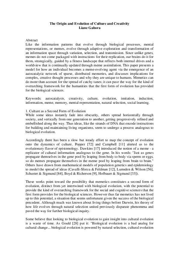 (PDF) The Origin and Evolution of Culture and Creativity