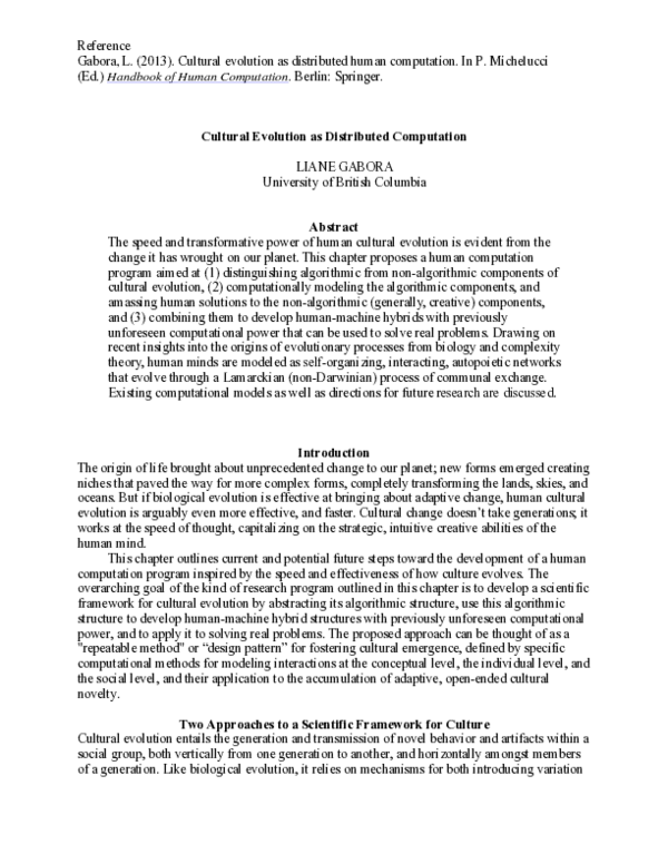 (PDF) Cultural Evolution as Distributed Computation