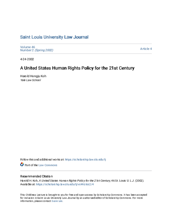 (PDF) A United States Human Rights Policy for the 21st Century
