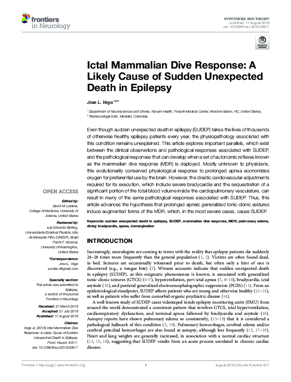 (PDF) Ictal Mammalian Dive Response: A Likely Cause of Sudden ...