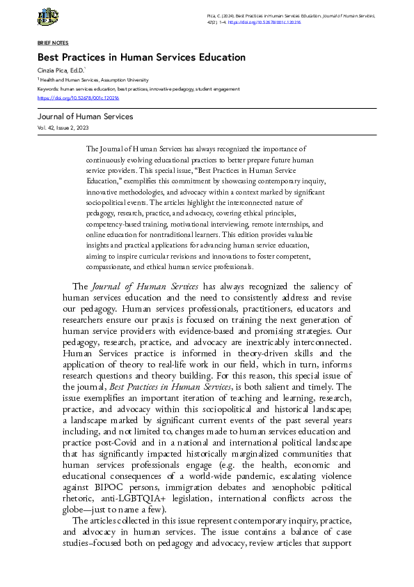 (PDF) Best Practices in Human Services Education