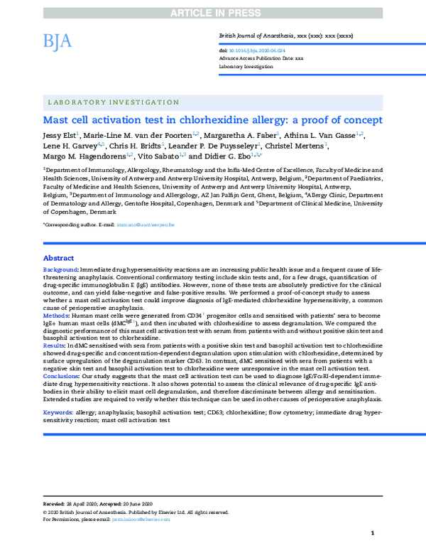 (PDF) Mast cell activation test in chlorhexidine allergy: a proof of ...