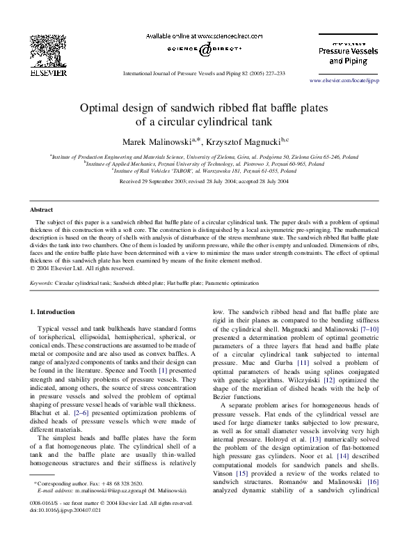 (PDF) Optimal design of sandwich ribbed flat baffle plates of a ...