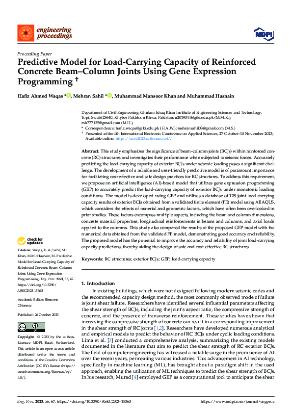 (PDF) Predictive Model for Load-Carrying Capacity of Reinforced Concrete Beam–Column Joints ...