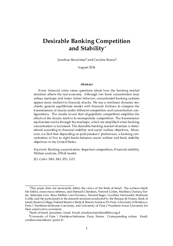 (PDF) Desirable Banking Competition and Stability