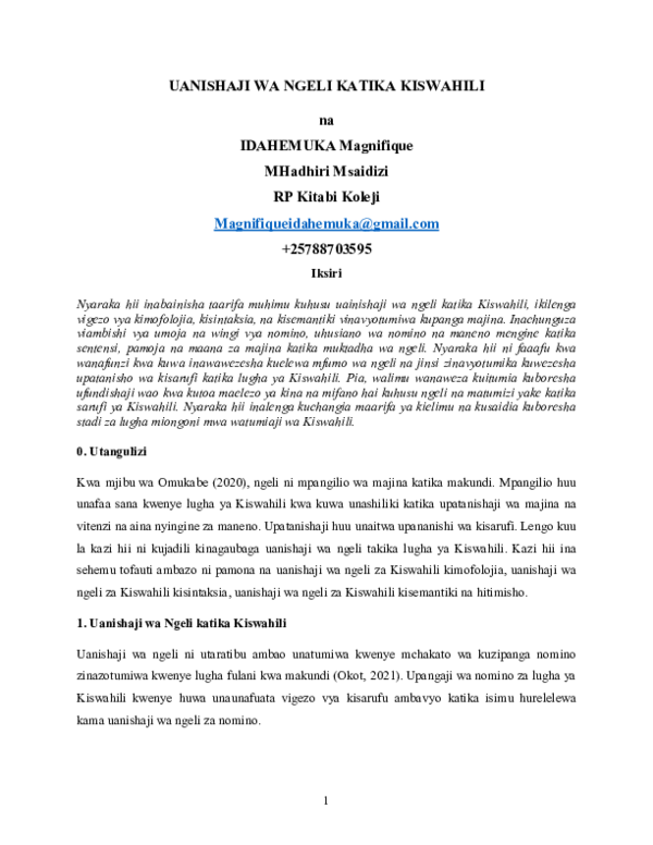 (PDF) UANISHAJI WA NGELI KATIKA KISWAHILI