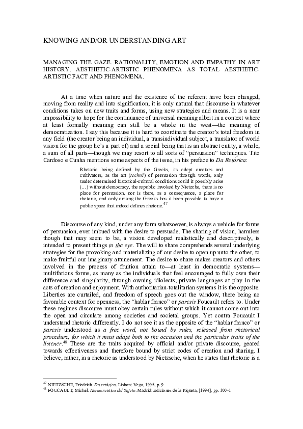 (PDF) KNOWING AND/OR UNDERSTANDING ART