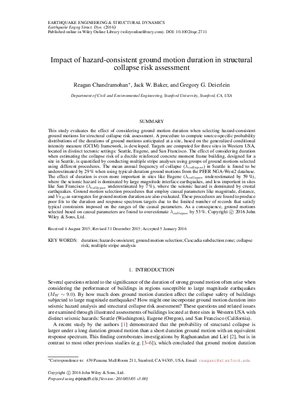 (PDF) Impact of hazard-consistent ground motion duration in structural ...
