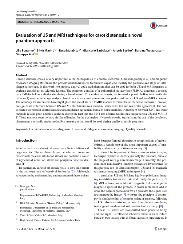 (PDF) Evaluation of US and MRI techniques for carotid stenosis: a novel ...