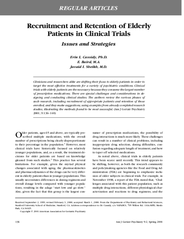 (PDF) Recruitment and Retention of Elderly Patients in Clinical Trials ...
