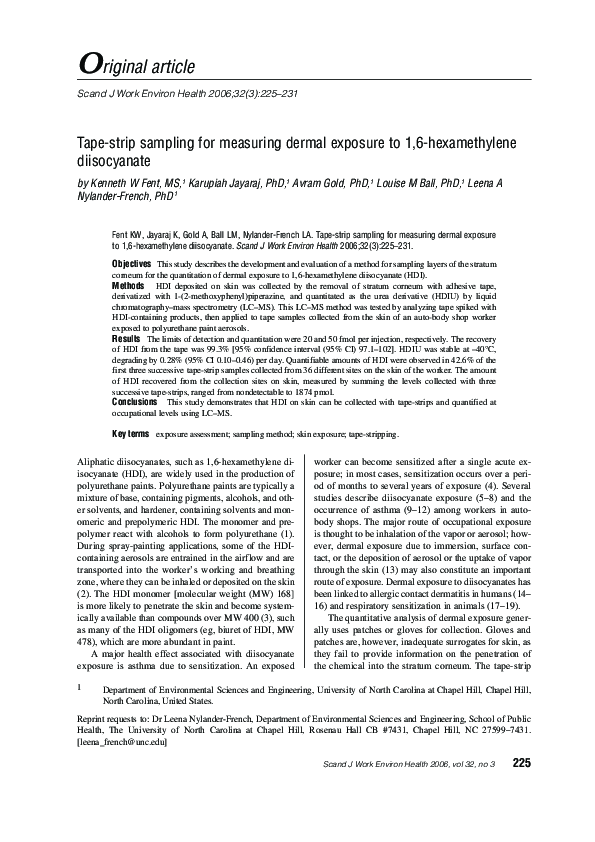 (PDF) Tape-strip sampling for measuring dermal exposure to 1,6 ...