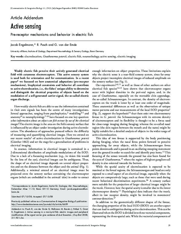 (PDF) Active sensing | Gerhard von der Emde - Academia.edu