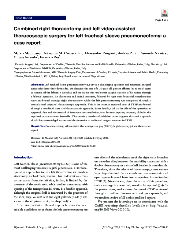 (PDF) Combined right thoracotomy and left video-assisted thoracoscopic ...