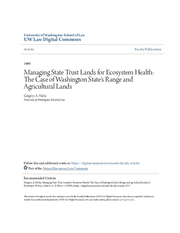 (PDF) Managing State Trust Lands for Ecosystem Health: The Case of ...