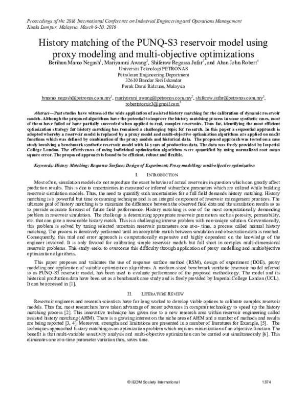 (PDF) History matching of the PUNQ-S 3 reservoir model using proxy ...