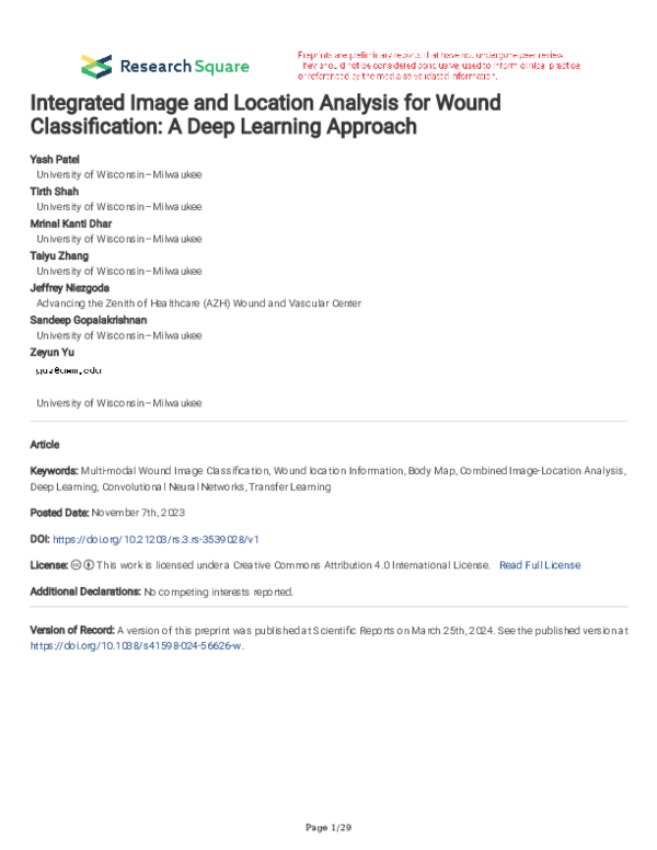 (PDF) Integrated Image and Location Analysis for Wound Classification ...