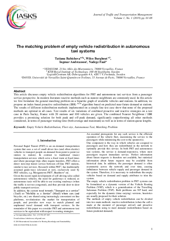 (PDF) The matching problem of empty vehicle redistribution in ...