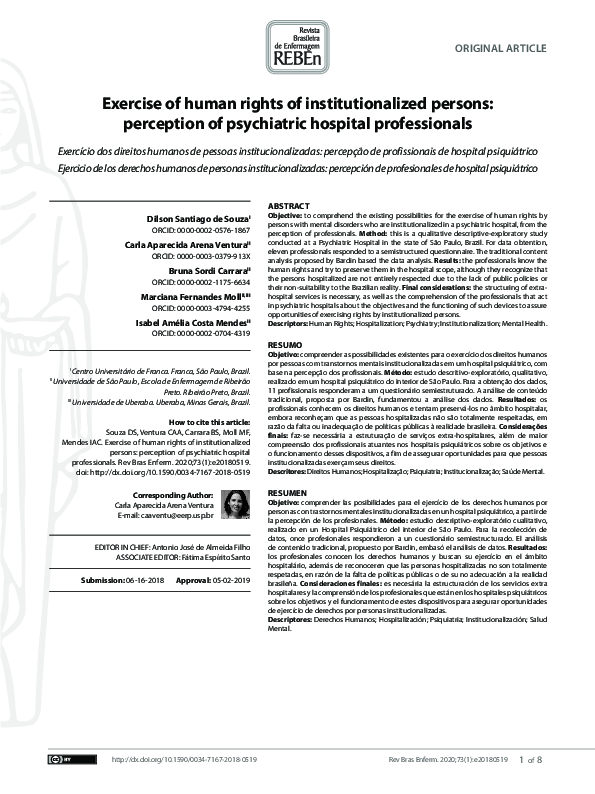 (PDF) Exercise of human rights of institutionalized persons: perception ...