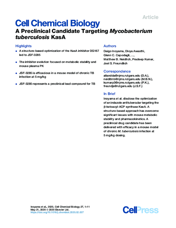 (PDF) A Preclinical Candidate Targeting Mycobacterium tuberculosis KasA ...