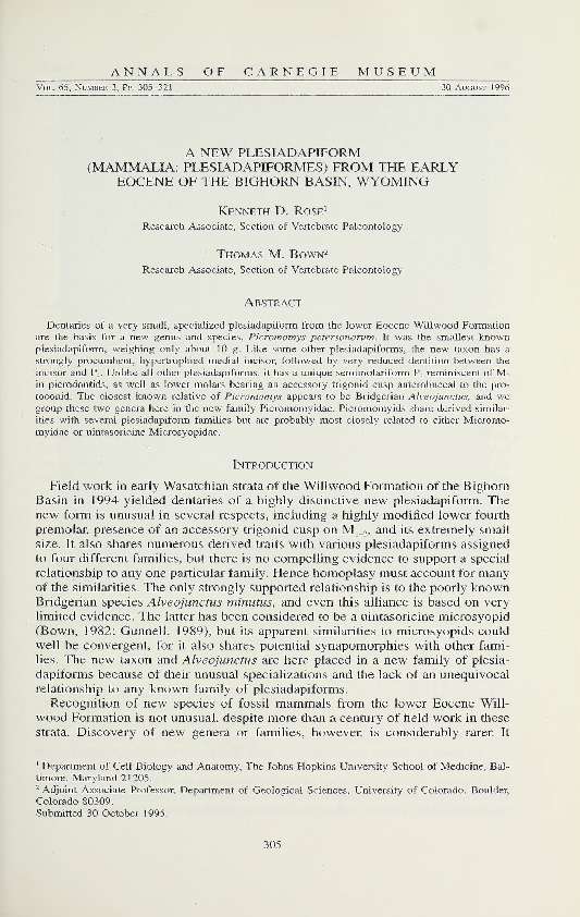 (PDF) A new plesiadapiform (Mammalia: Plesiadapiformes) from the Early ...