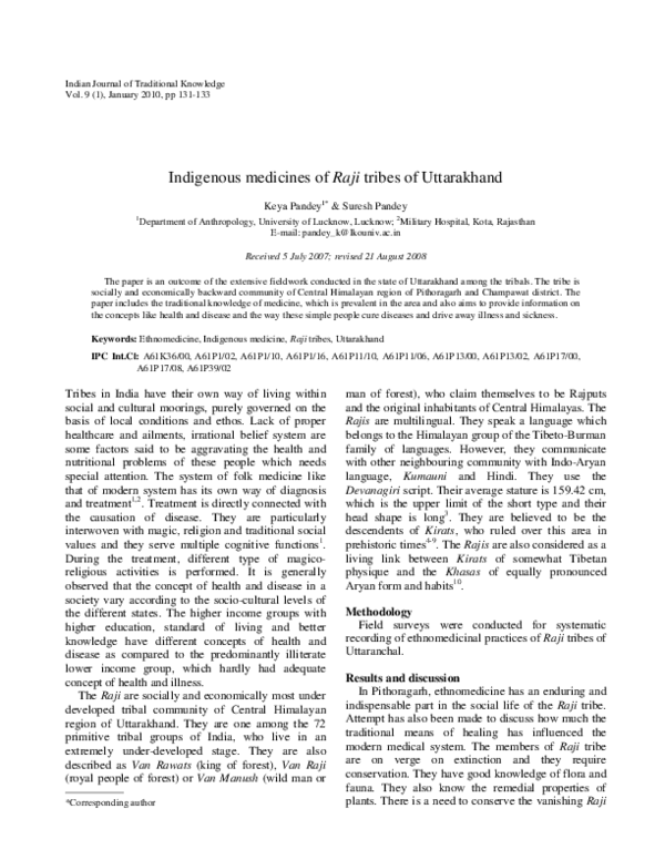 (PDF) Indigenous Medicines of Raji Tribes of Uttarakhand | keya pandey ...