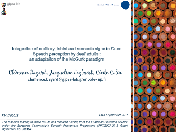 (PDF) Integration of auditory, labial and manual signals in cued speech perception by deaf ...