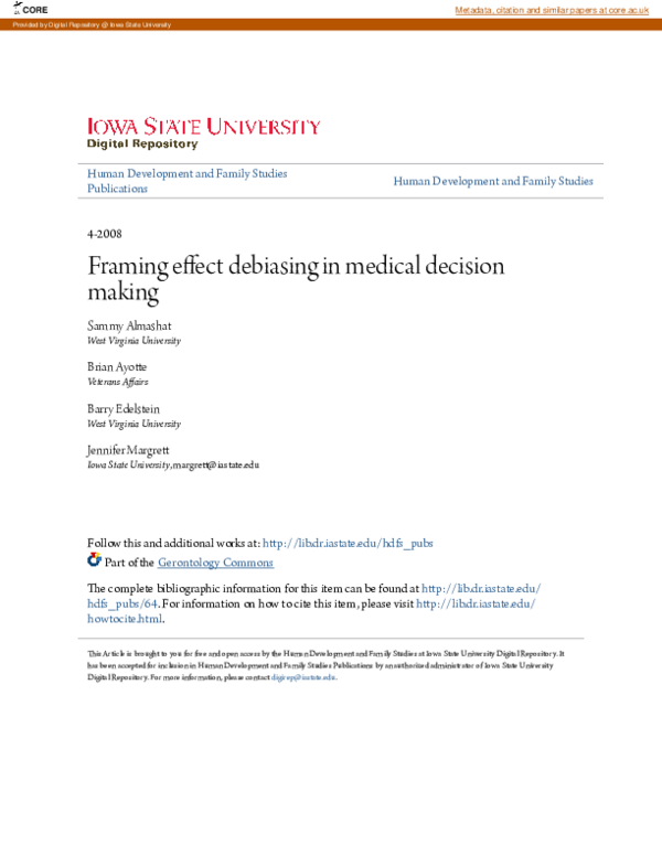 (PDF) Framing effect debiasing in medical decision making
