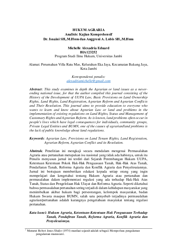 (PDF) HUKUM AGRARIA Analisis: Kajian Komprehensif Dr. Isnaini SH,.M.Hum ...