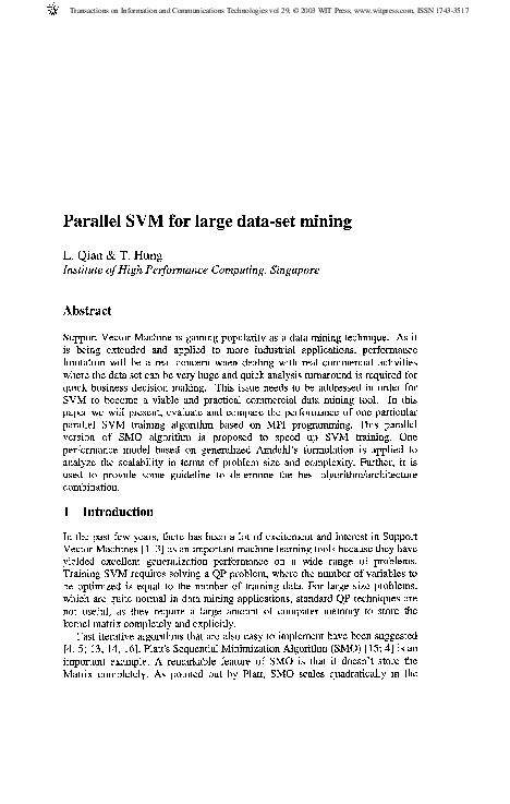 (PDF) Parallel SVM for large data-set mining