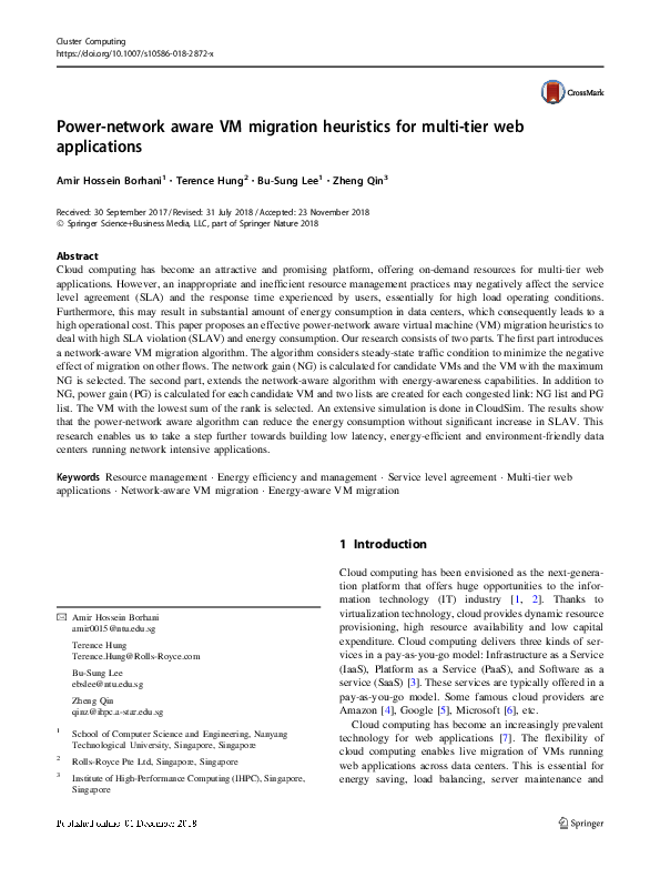 (PDF) Power-network aware VM migration heuristics for multi-tier web applications
