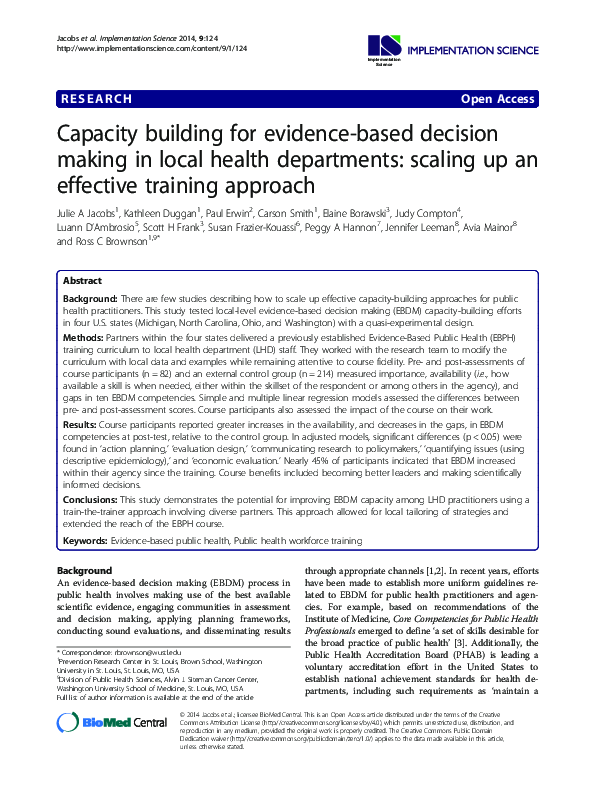 (PDF) Capacity building for evidence-based decision making in local health departments: scaling ...
