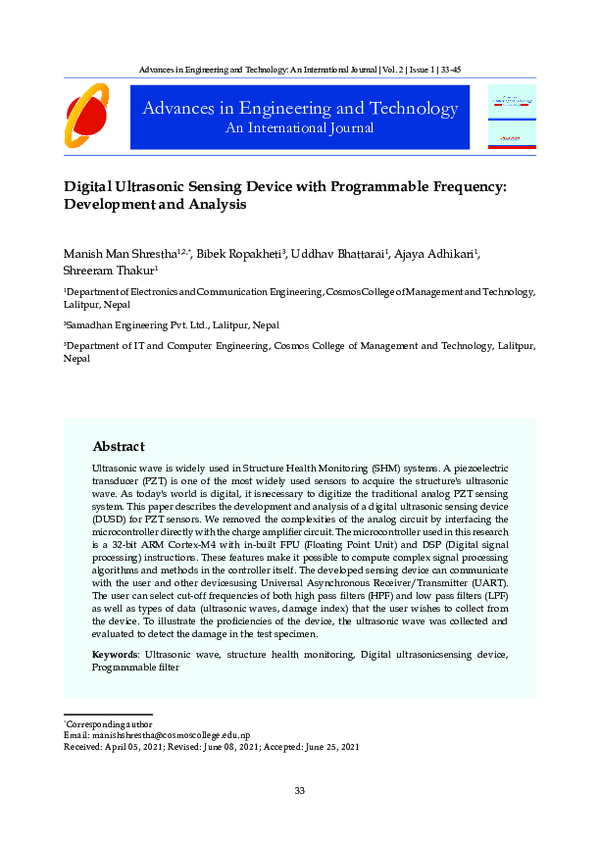 (PDF) Digital Ultrasonic Sensing Device for SHM