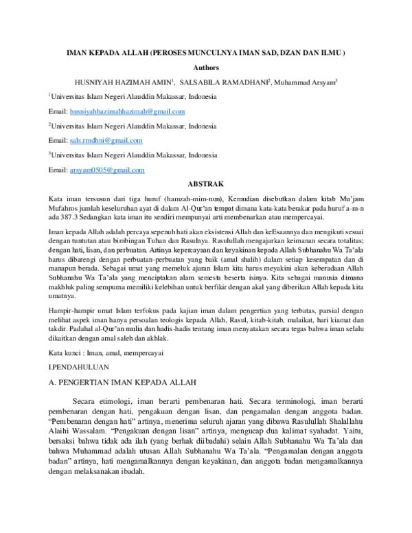 (PDF) Iman kepada Allah (proses munculnya iman sad,dzan dan ilmu)