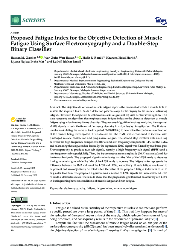 (PDF) Proposed Fatigue Index for the Objective Detection of Muscle Fatigue Using Surface ...