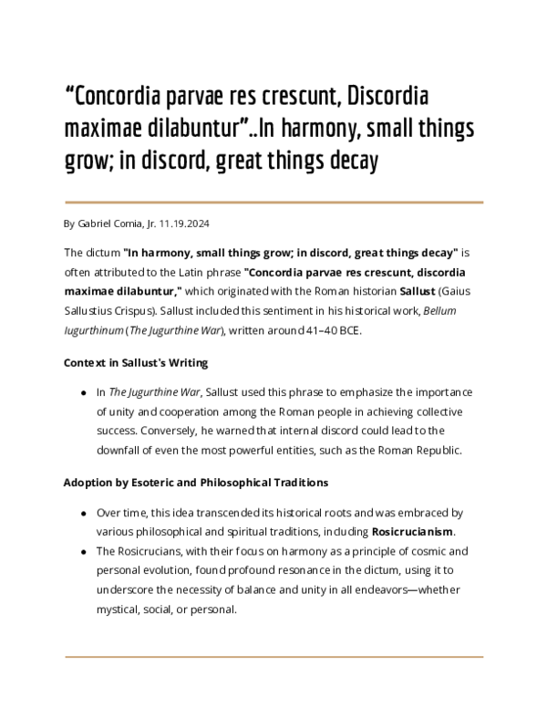 (PDF) "Concordia parvae res crescunt, Discordia maximae dilabuntur"..In ...