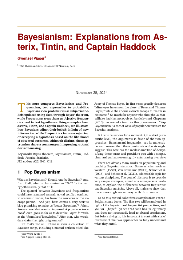 (PDF) Bayesianism: Explanations from Asterix, Tintin, and Captain Haddock