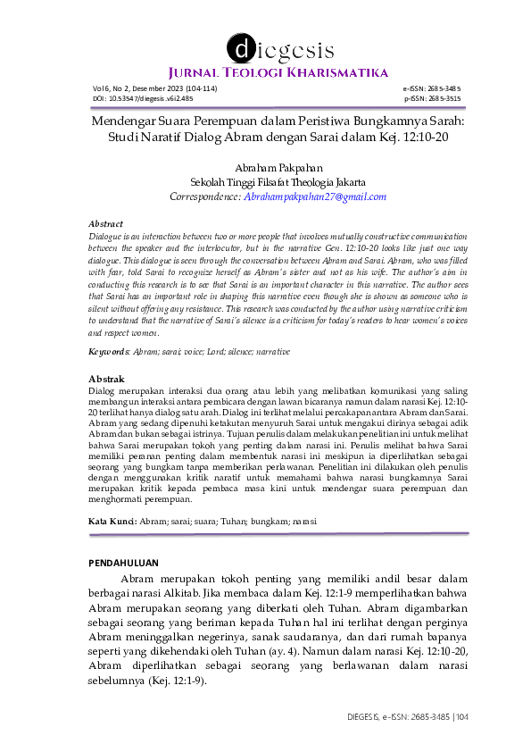 (PDF) Mendengar Suara Perempuan dalam Peristiwa Bungkamnya Sarah: Studi ...
