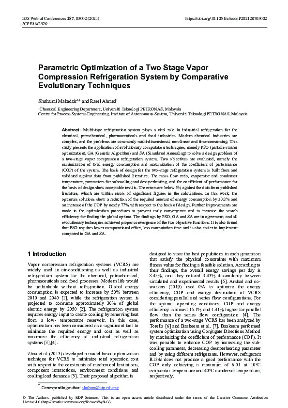 (PDF) Parametric Optimization of a Two Stage Vapor Compression Refrigeration System by ...