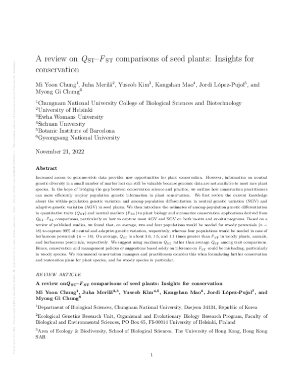 (PDF) A review on QST–FST comparisons of seed plants: Insights for ...