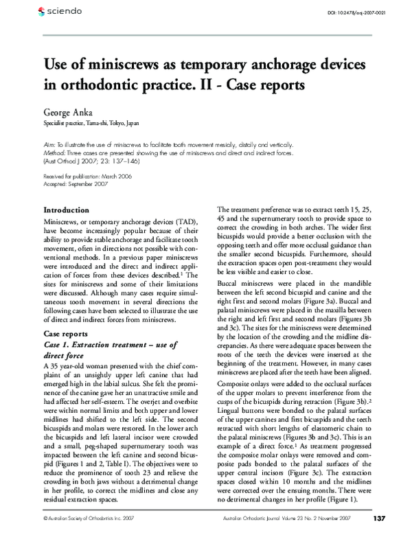 (PDF) Use of miniscrews as temporary anchorage devices in orthodontic ...