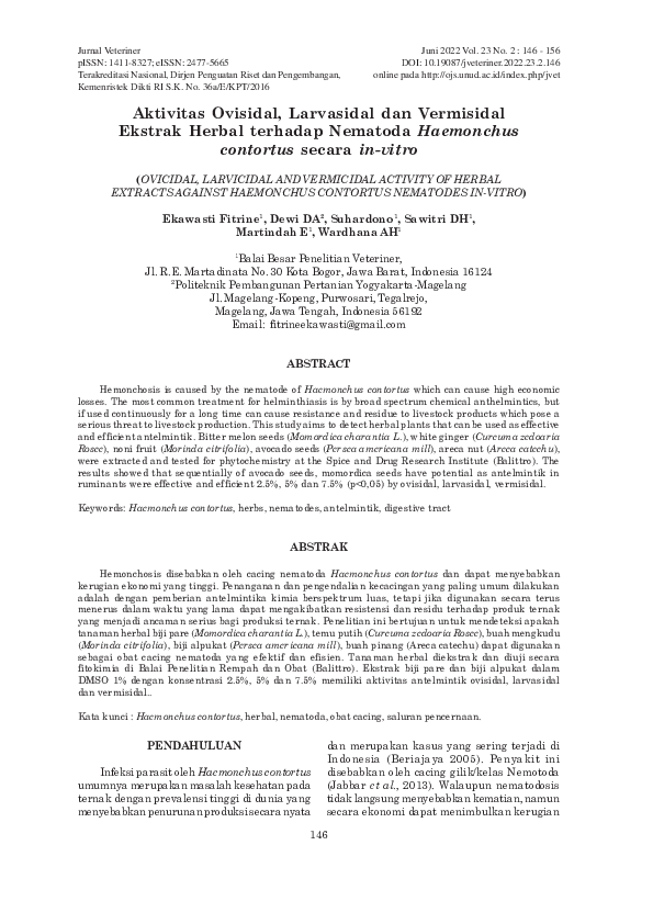 (PDF) Aktivitas Ovisidal, Larvasidal dan Vermisidal Ekstrak Obat Alami ...