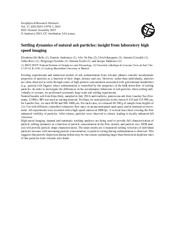 (PDF) Settling dynamics of natural ash particles: Insight from laboratory high speed imaging ...